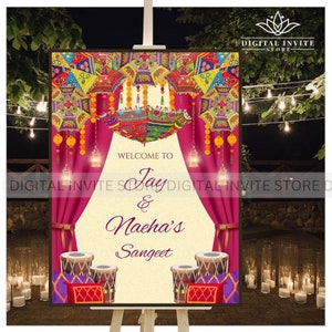 Sangeet Party Signages, Sangeet Ceremony Welcome Signs, Floral Welcome ...