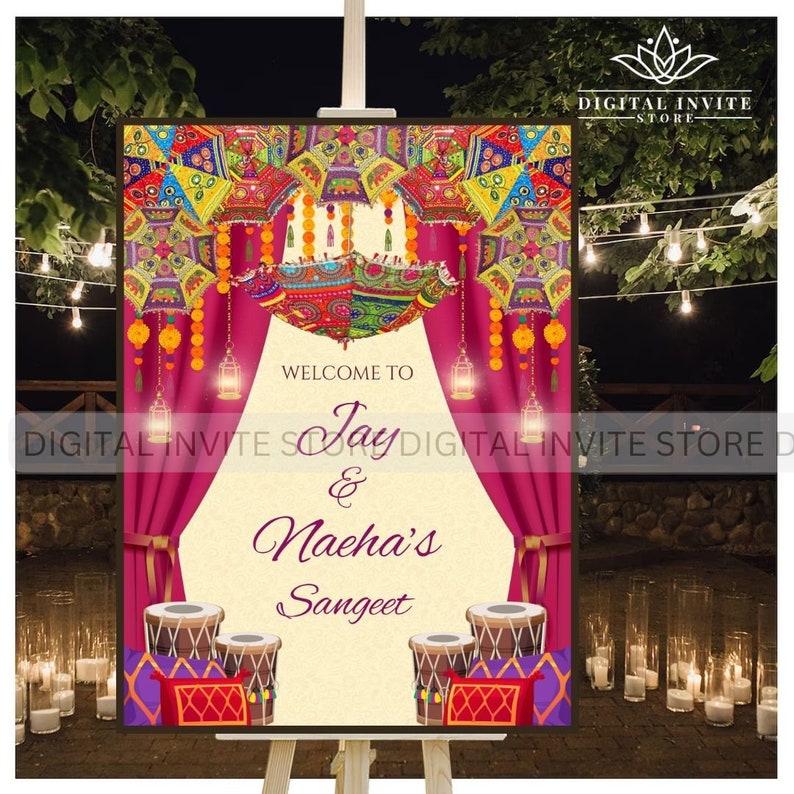 Sangeet Party Signages, Sangeet Ceremony Welcome Signs, Floral Welcome ...