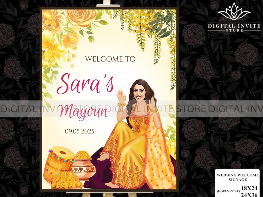 Maiyaan Party Signages as Yellow Welcome Signage Board, Punjabi Decor ...