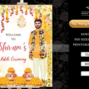 Groom's Haldi & Pithi Signs, Custom Portrait Haldi Sign, Indian Haldi ...