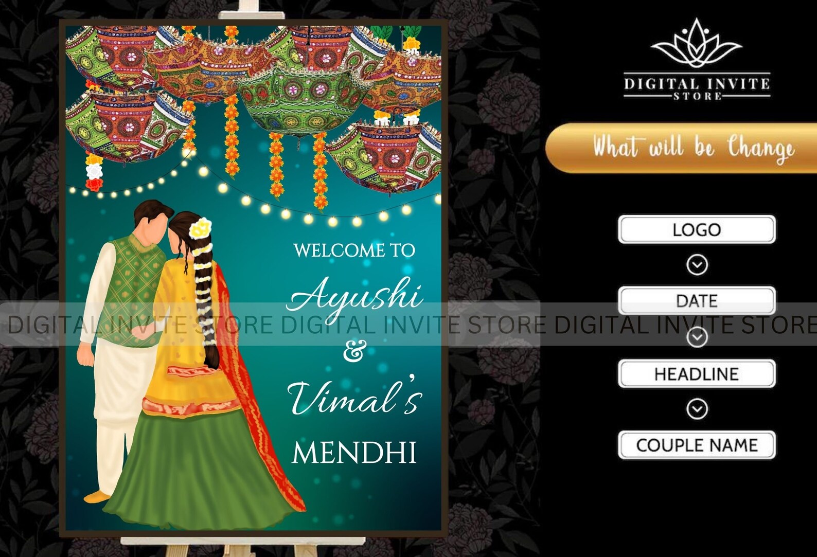 Mehendi Ceremony Sign, Custom Portrait Haldi & Mehndi Sign, Indian ...
