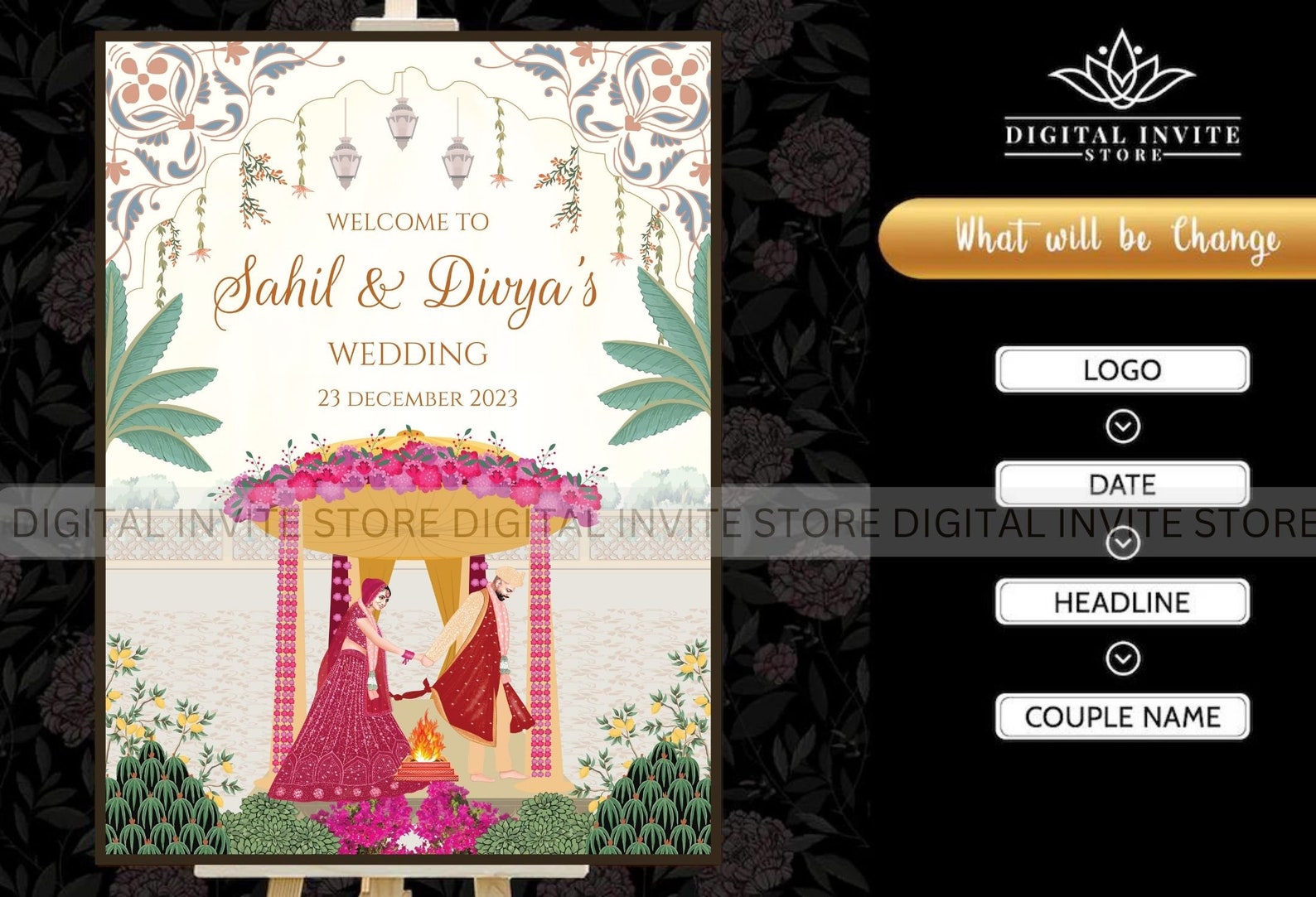 Floral Mandap Wedding Signs, Phera Welcome Signages, Indian Wedding ...