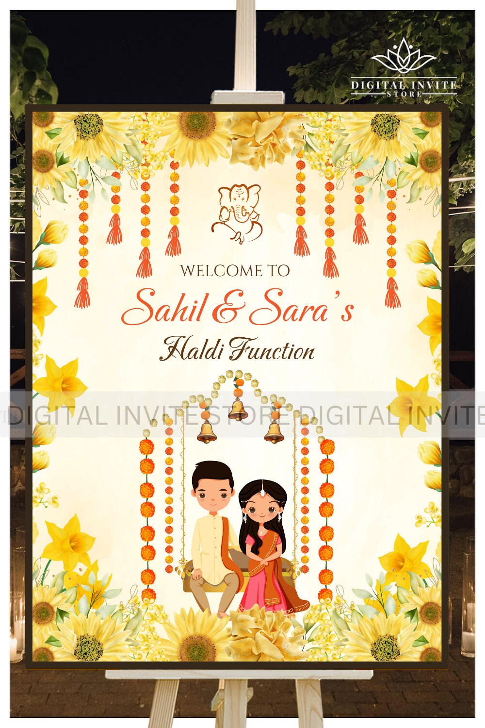 Indian Doodle Haldi Decor Entry Sign Board, Haldi Ceremony Welcome ...