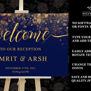 Blue and Gold Sparkle Reception Welcome Signs Indian Burgundy | Etsy