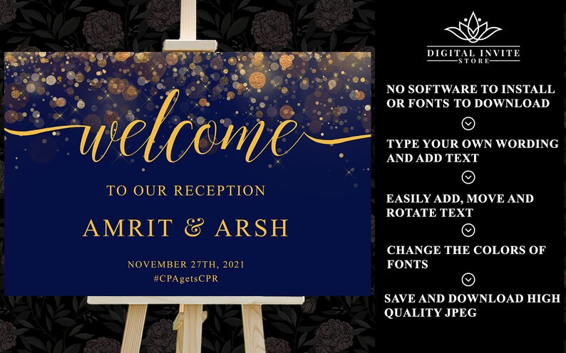 Blue and Gold Sparkle Reception Welcome Signs Indian Burgundy | Etsy