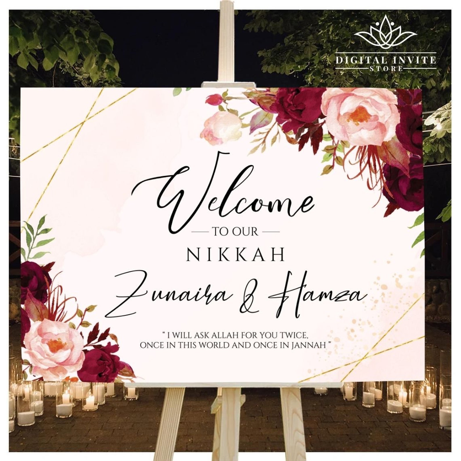 Muslim Wedding Welcome Sign, Nikaah Welcome Signage Board, Nikkah ...
