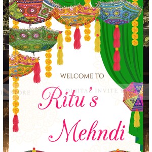 Buy Mehendi Welcome Signage Board, Mehndi Signs Umbrella Desi Decor ...
