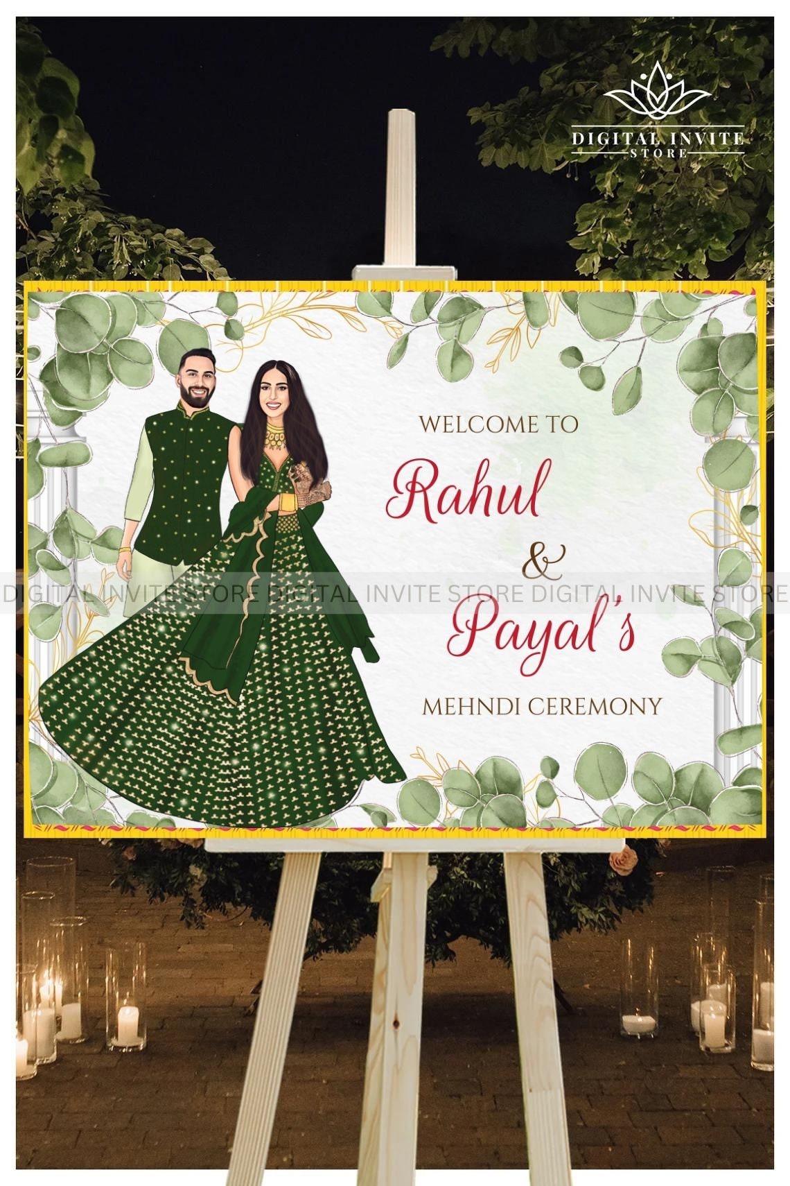 Indian Couple Portrait Mehndi Welcome Signage Board, Mehandi Signage ...