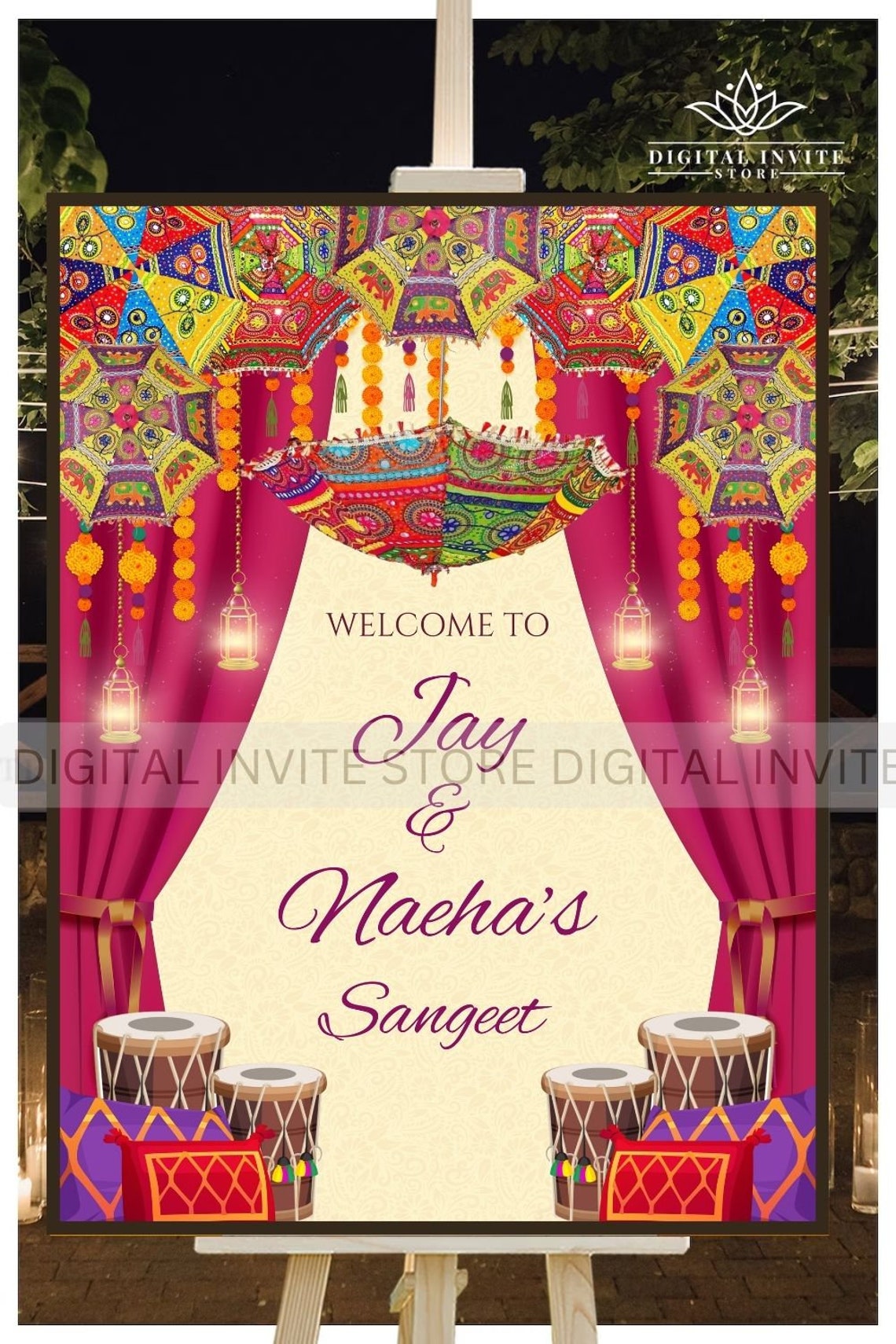 Sangeet Party Signages, Sangeet Ceremony Welcome Signs, Floral Welcome ...
