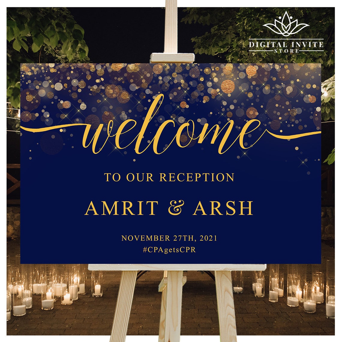 Blue and Gold Sparkle Reception Welcome Signs Indian Burgundy | Etsy