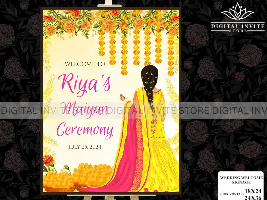 Maiyaan Party Signages as Yellow Welcome Signage Board, Punjabi Decor ...
