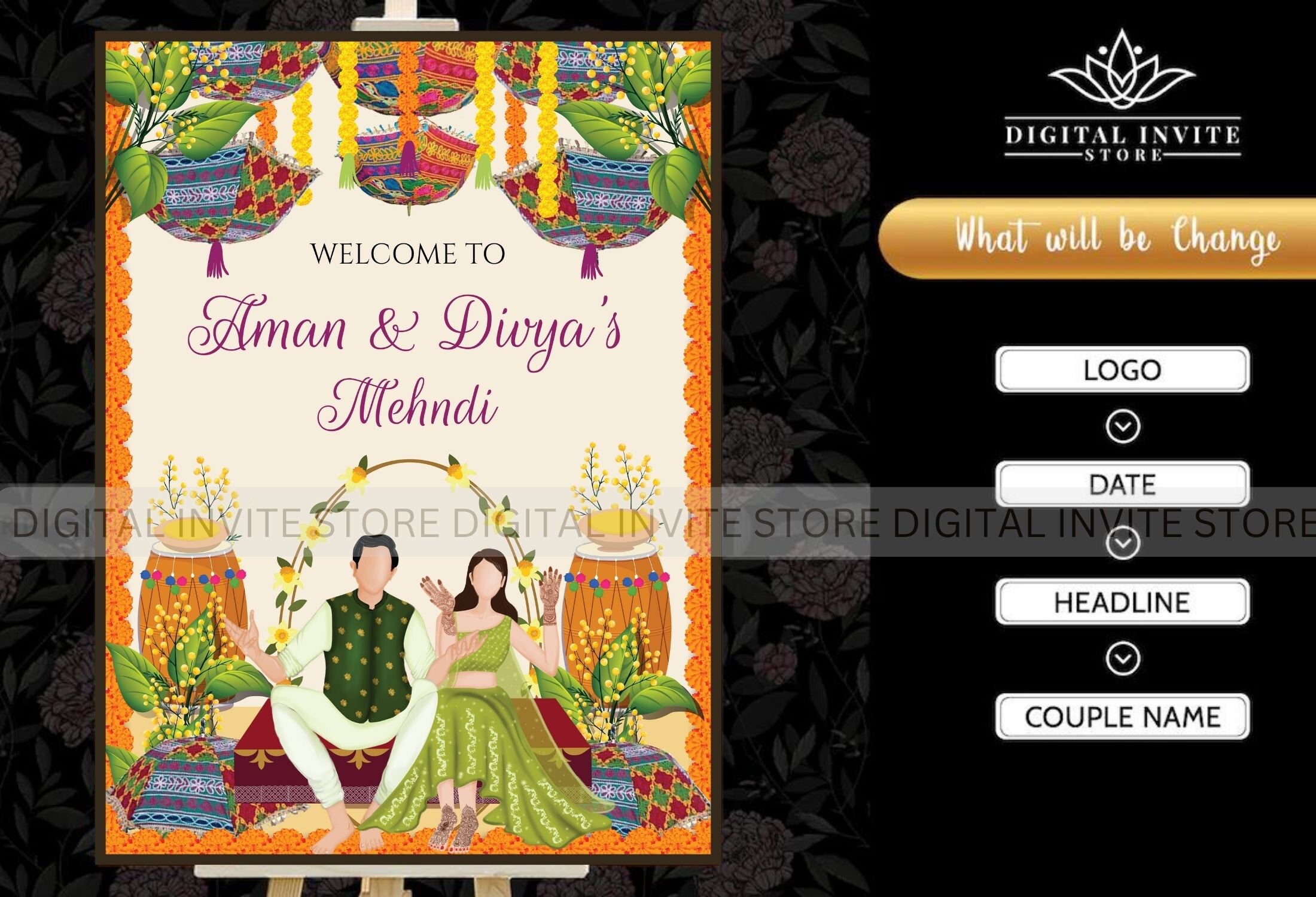 Mehendi Welcome Signage Board, Custom Portrait Mehndi Signs, Indian ...