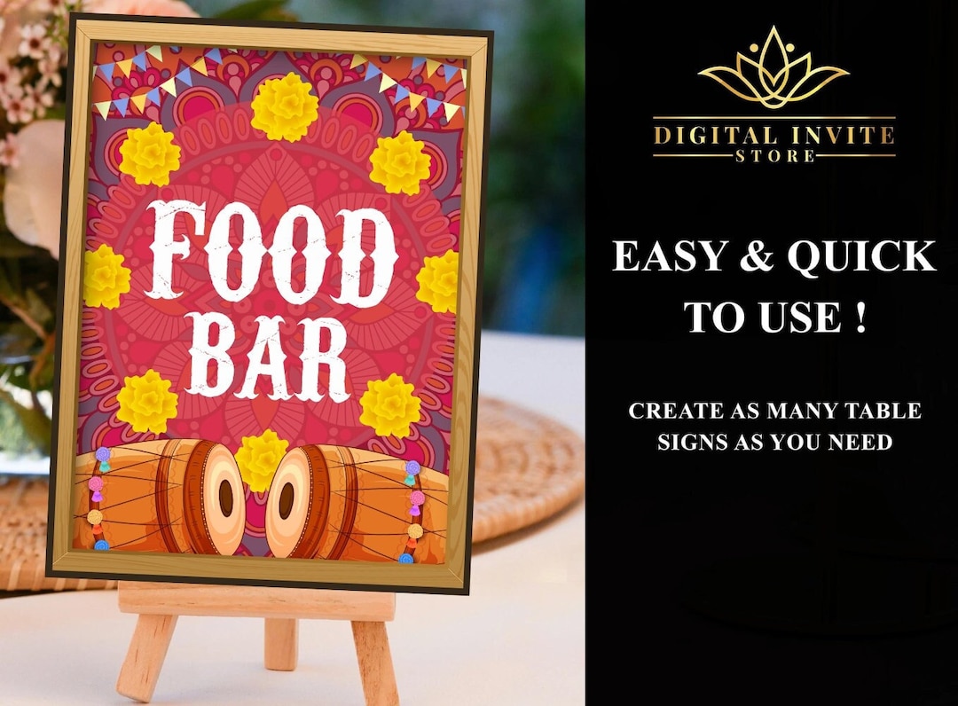 Food Bar Signs, Wedding Food Stall Signs, Indian Wedding Decor, Indian ...