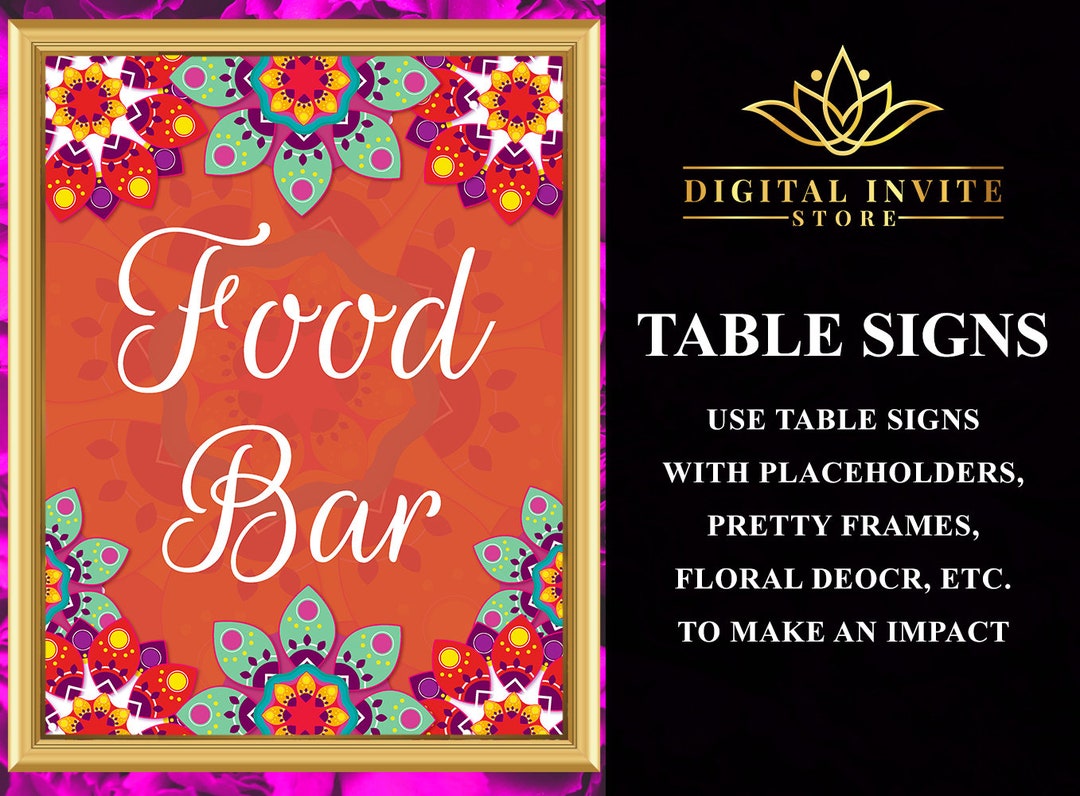 Food Bar Signs, Indian Wedding Decor, Indian Food Station Decor ...
