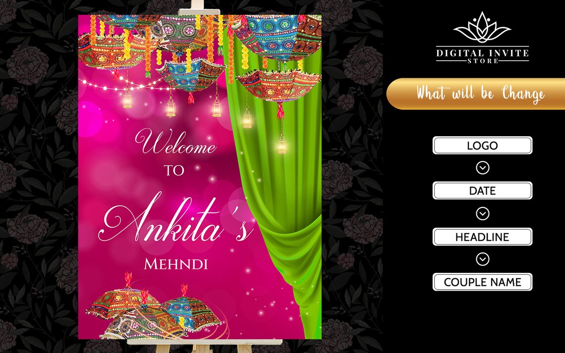 Mehendi Welcome Signage Board Mehndi Signs Umbrella Desi - Etsy