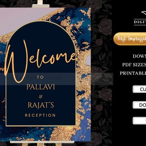 Blue and Gold Marble Reception Welcome Signage, Welcome to Our ...