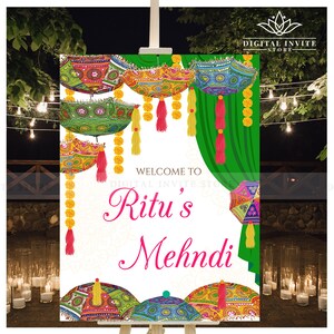 Buy Mehendi Welcome Signage Board, Mehndi Signs Umbrella Desi Decor ...