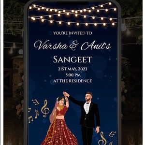 Sangeet Party Invite Card, Blue Sangeet Invite, Sangeet Night Invites ...