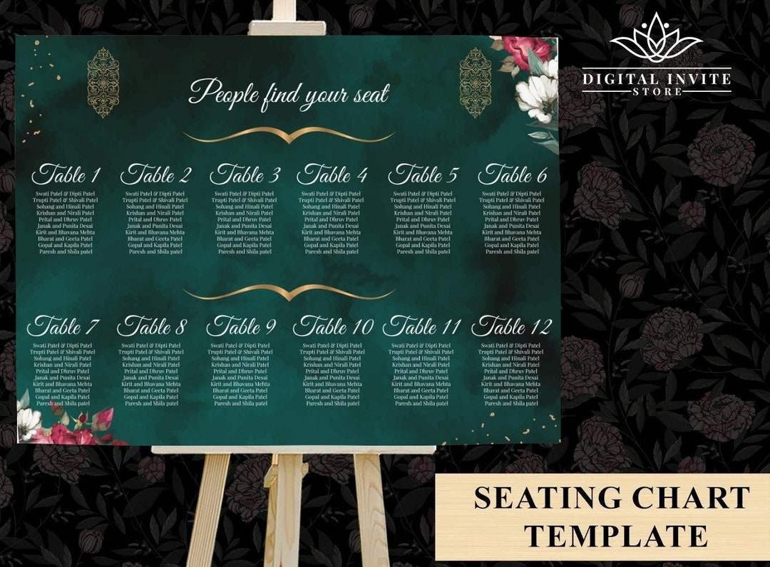 Dark Green Reception Seating Chart, Indian Wedding Welcome Sign as ...