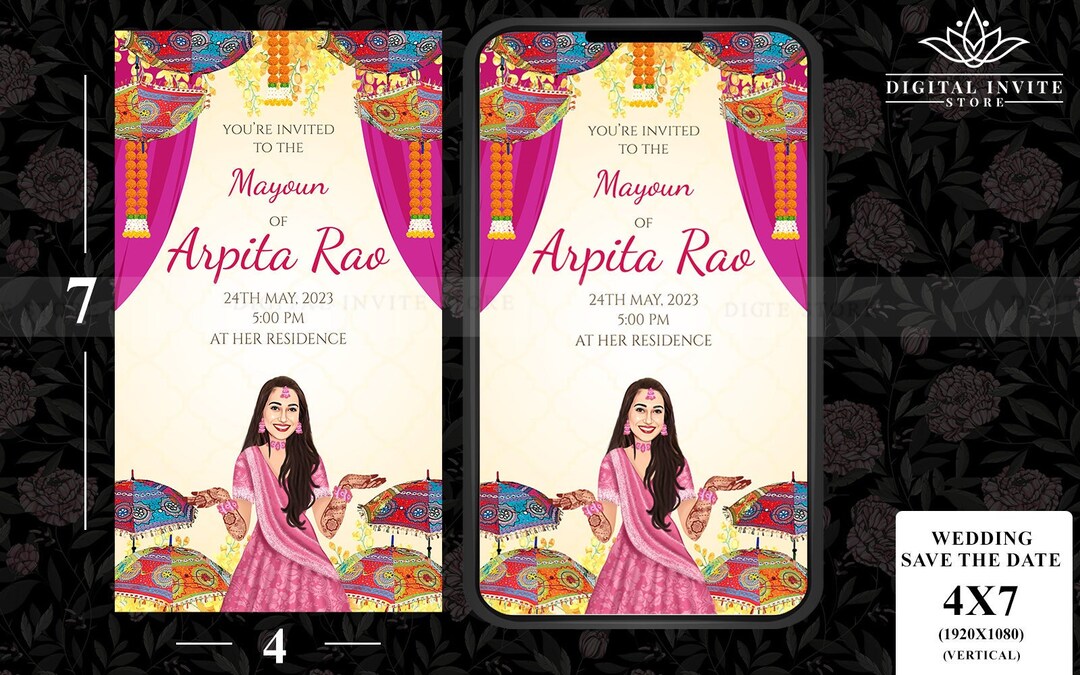Digital Mehndi Save the Date Invitation, Maiyan Invitation Cards ...