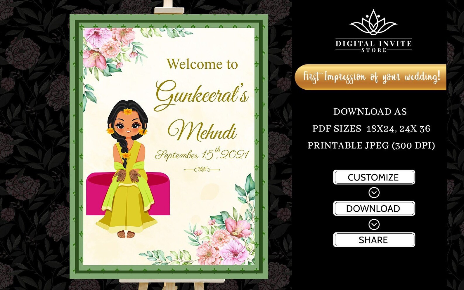 Henna Signage Board as Mehndi Signage Bridal Welcome Signs | Etsy