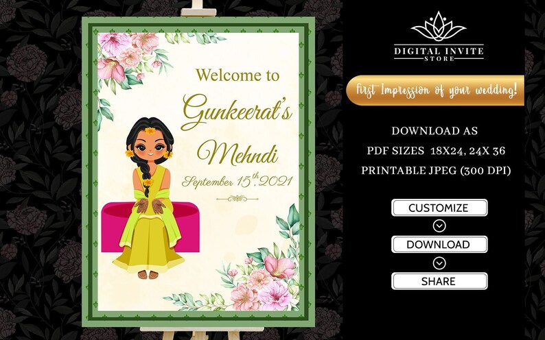 Henna Signage Board as Mehndi Signage Bridal Welcome Signs - Etsy