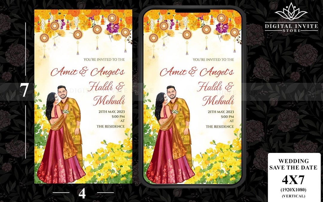 Custom Portrait Haldi Mehndi Template, Haldi Party Invite Cards ...
