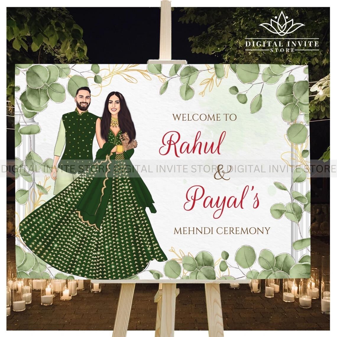 Indian Couple Portrait Mehndi Welcome Signage Board, Mehandi Signage ...