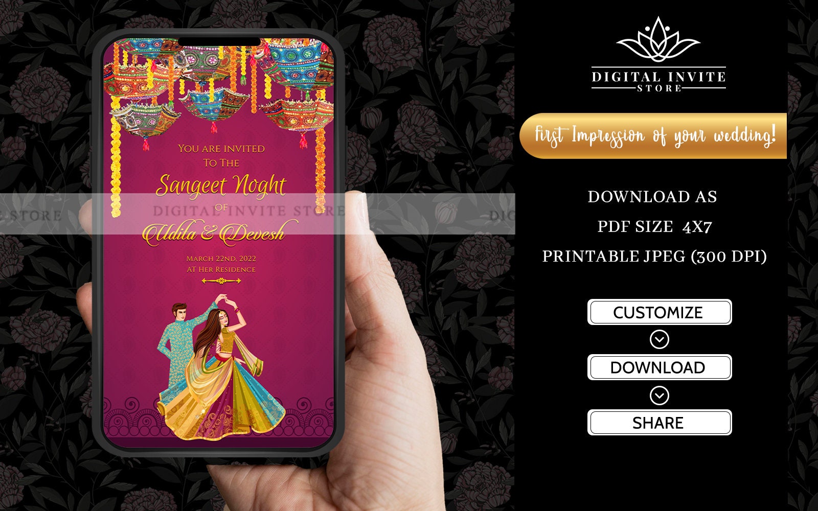 Sangeet Party Invite Card Sangeet Invites Sangeet Night - Etsy