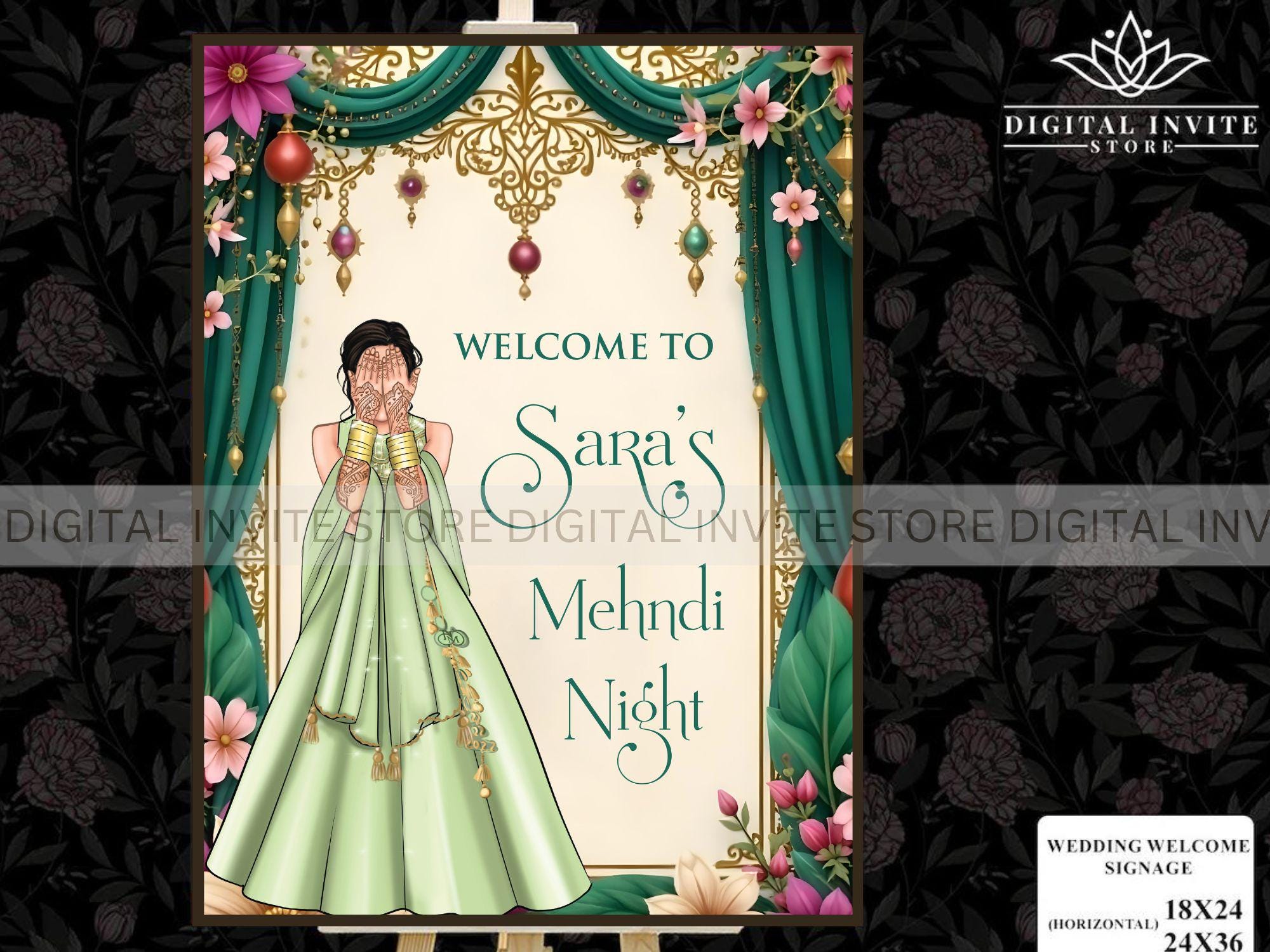 Mehandi Sign as Indian Couple Portrait Mehndi Welcome Signage Board ...