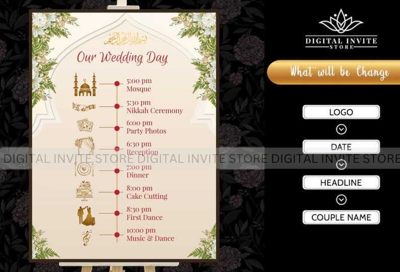 Muslim Wedding Program, Nikkah Timeline Poster, Nikkah Program & Nikkah ...