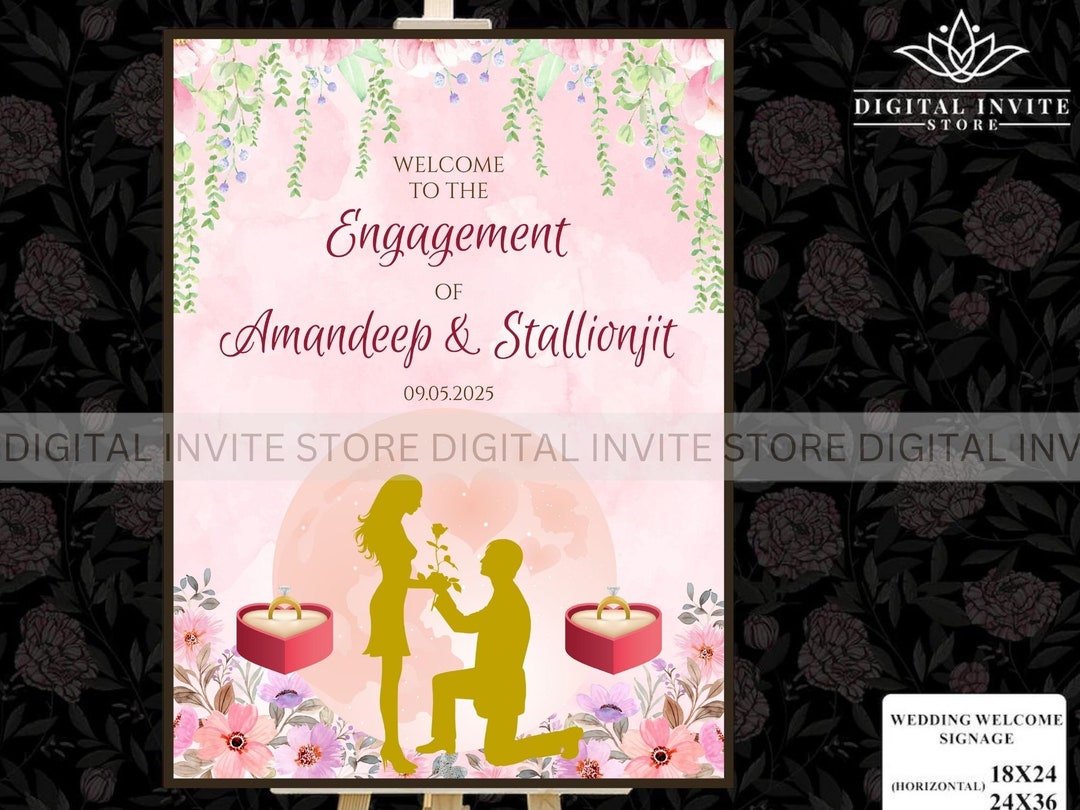 Engagement Ceremony Signs, Engagement Welcome Signs With Pink Floral ...
