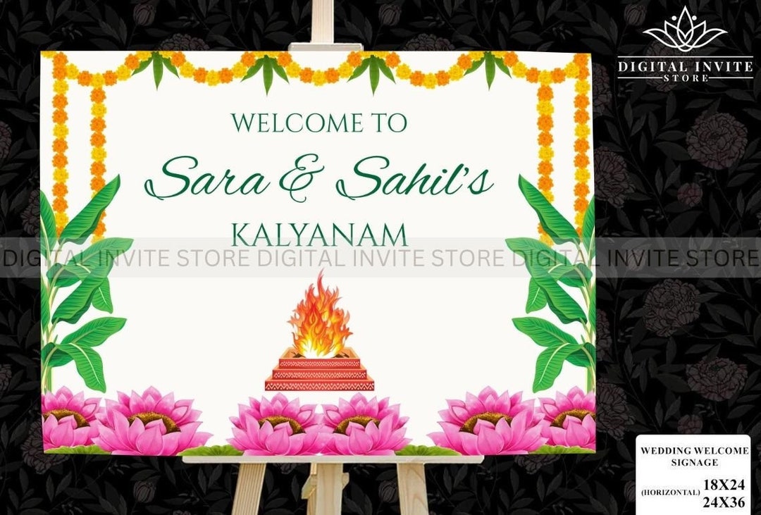 Telugu Wedding Sign, South Indian Ceremony Signage, Lotus Theme ...