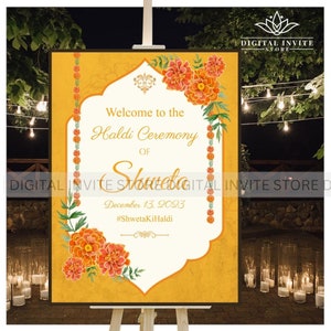 Haldi Signage Board, Haldi Floral Welcome Signage, Indian Haldi Decor ...