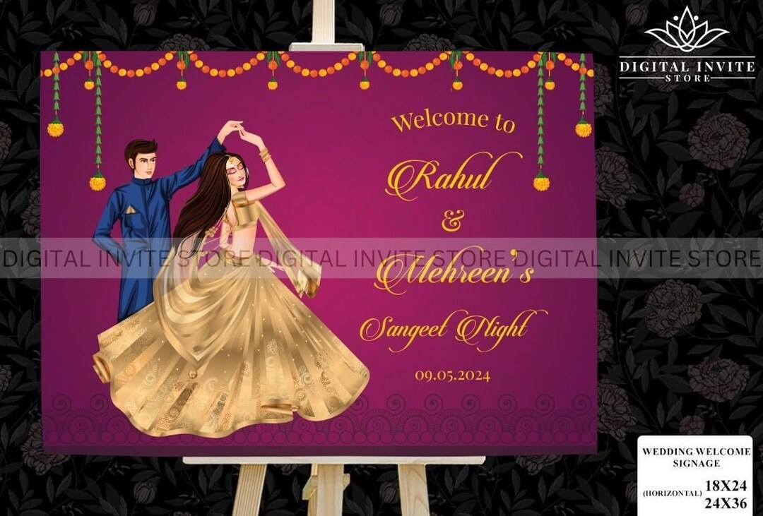 Sangeet Ceremony Welcome Sign, Sangeet Night Signages, Indian Sangeet ...