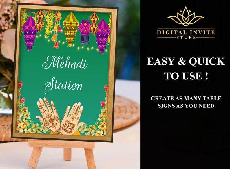 Mehendi Decoration as Mehndi Station Sign, Henna Station Sign, Dholki ...