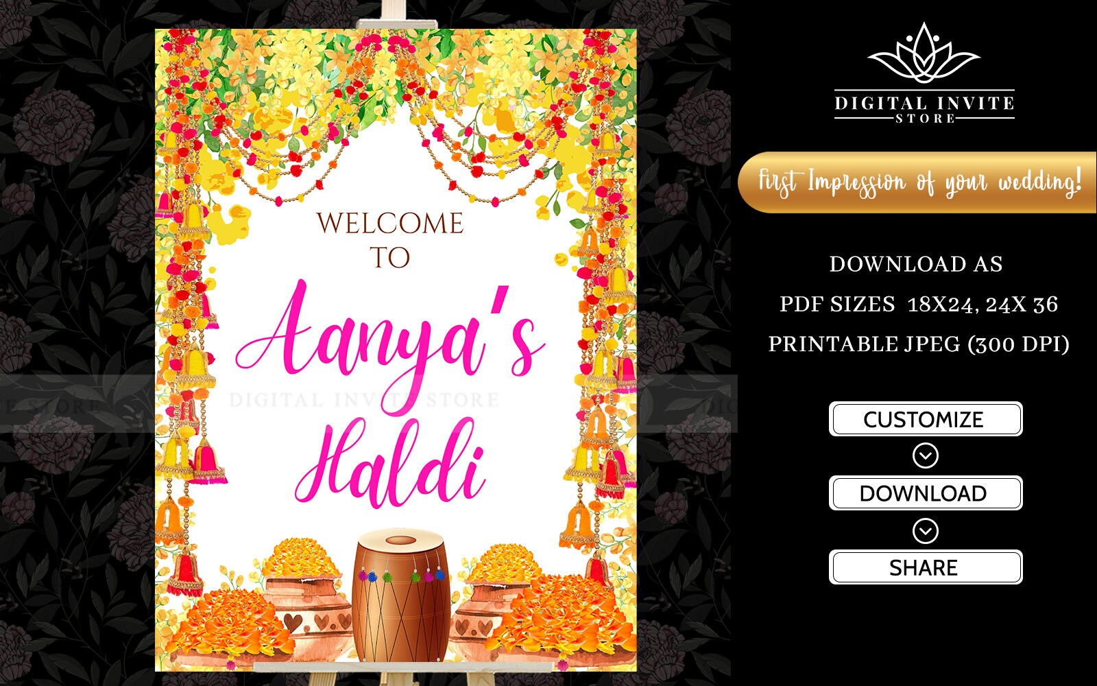 Haldi Ceremony Signs Haldi Floral Welcome Signages Indian - Etsy