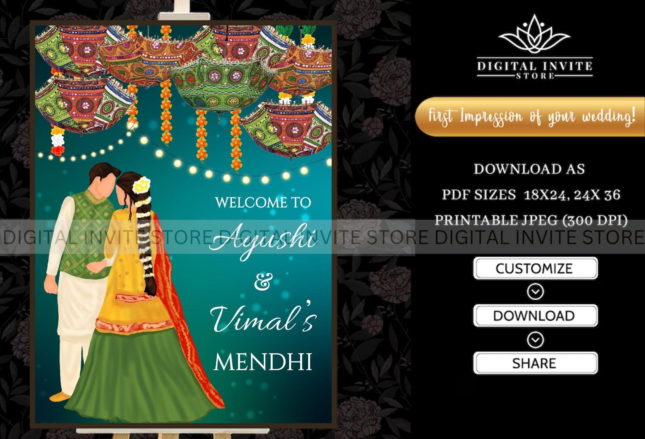 Mehendi Ceremony Sign, Custom Portrait Haldi & Mehndi Sign, Indian ...