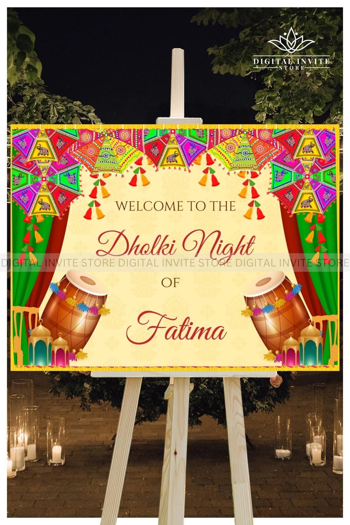 Muslim Dholki Signs With Umbrella Theme, Dholak Night Sign With ...