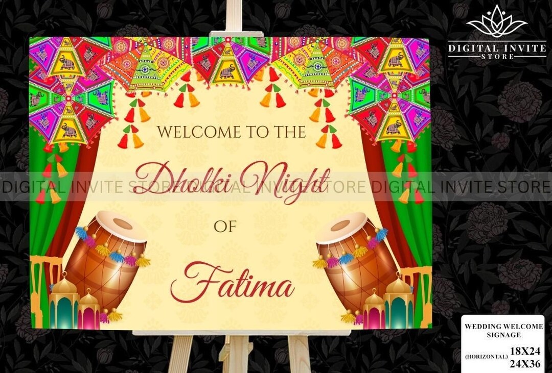 Muslim Dholki Signs With Umbrella Theme, Dholak Night Sign With ...