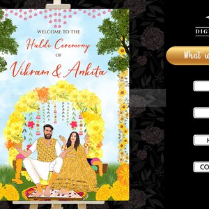 Custom Portrait Haldi Sign, Indian Couple Caricature Haldi Decor Sign ...