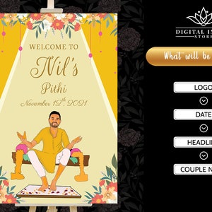 Groom's Haldi & Pithi Signs, Custom Portrait Pithi Sign, Indian Haldi ...