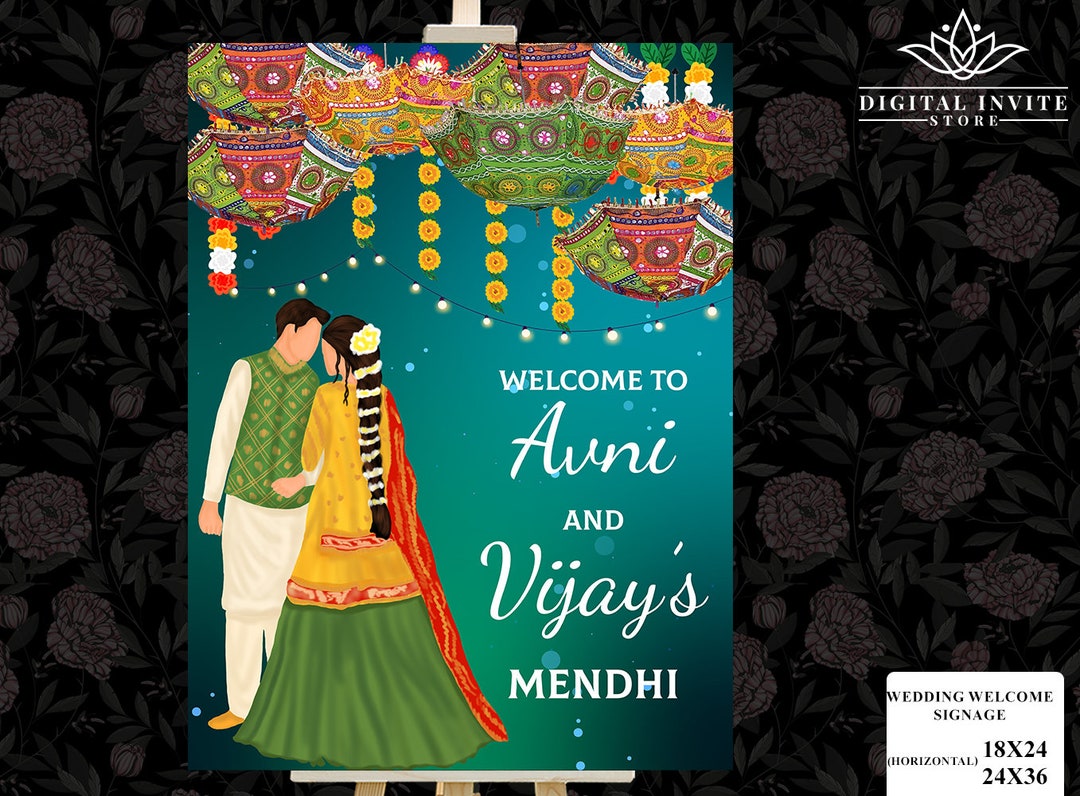 Mehendi Ceremony Sign, Custom Portrait Haldi & Mehndi Sign, Indian ...