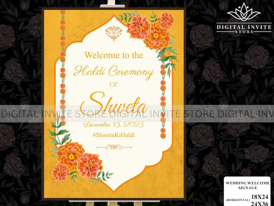 Haldi Signage Board, Haldi Floral Welcome Signage, Indian Haldi Decor ...
