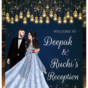 Blue and Gold Sparkle Reception Welcome Signage, Welcome to Our ...