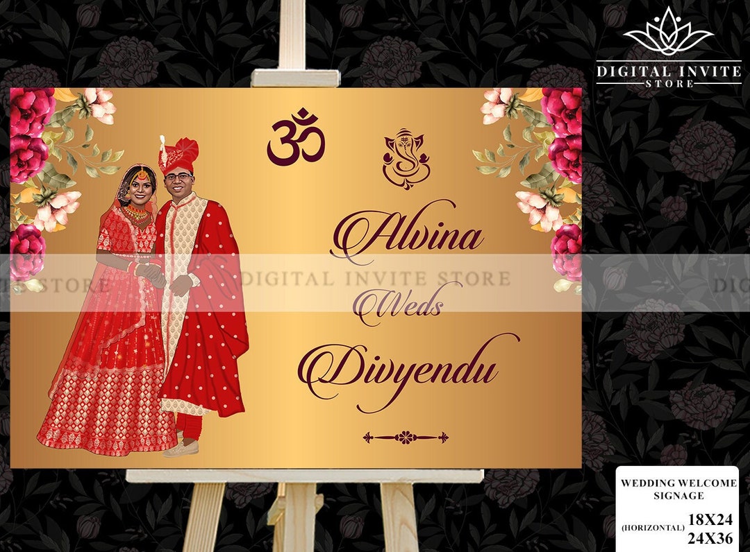 Custom Portrait Indian Wedding Welcome Signage, Kobar Wedding Signage ...