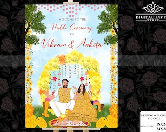 Haldi Sign, Indian Portrait Haldi Decor Entry Sign Board, Haldi ...