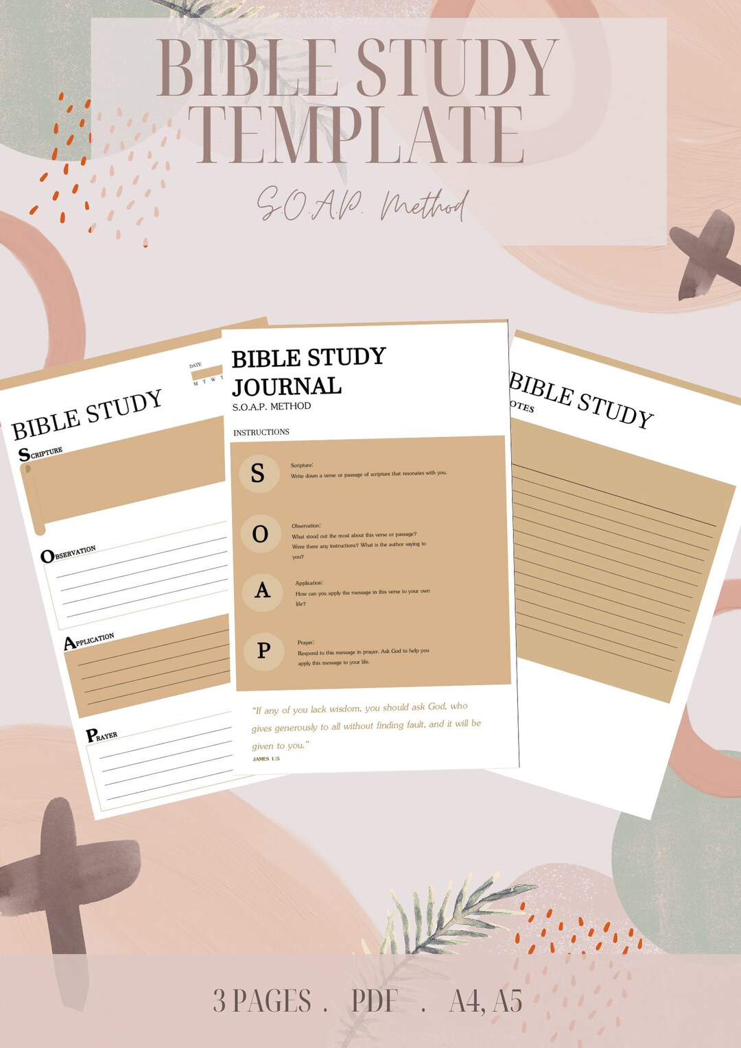 Bible Study Journal Template //S.O.A.P Method Bible Study - Etsy