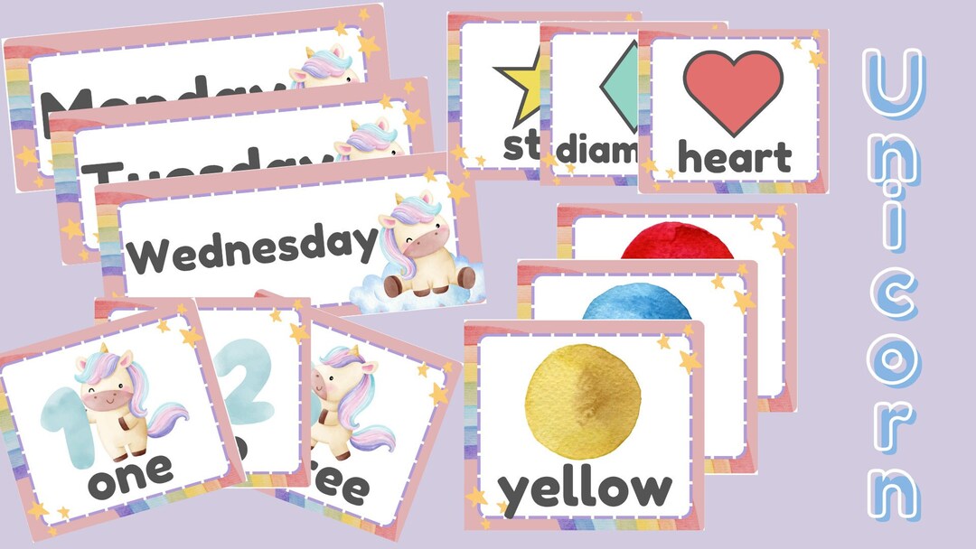Unicorn Circle Time Labels (days of the Week, Numbers 1 to 10, Shapes ...