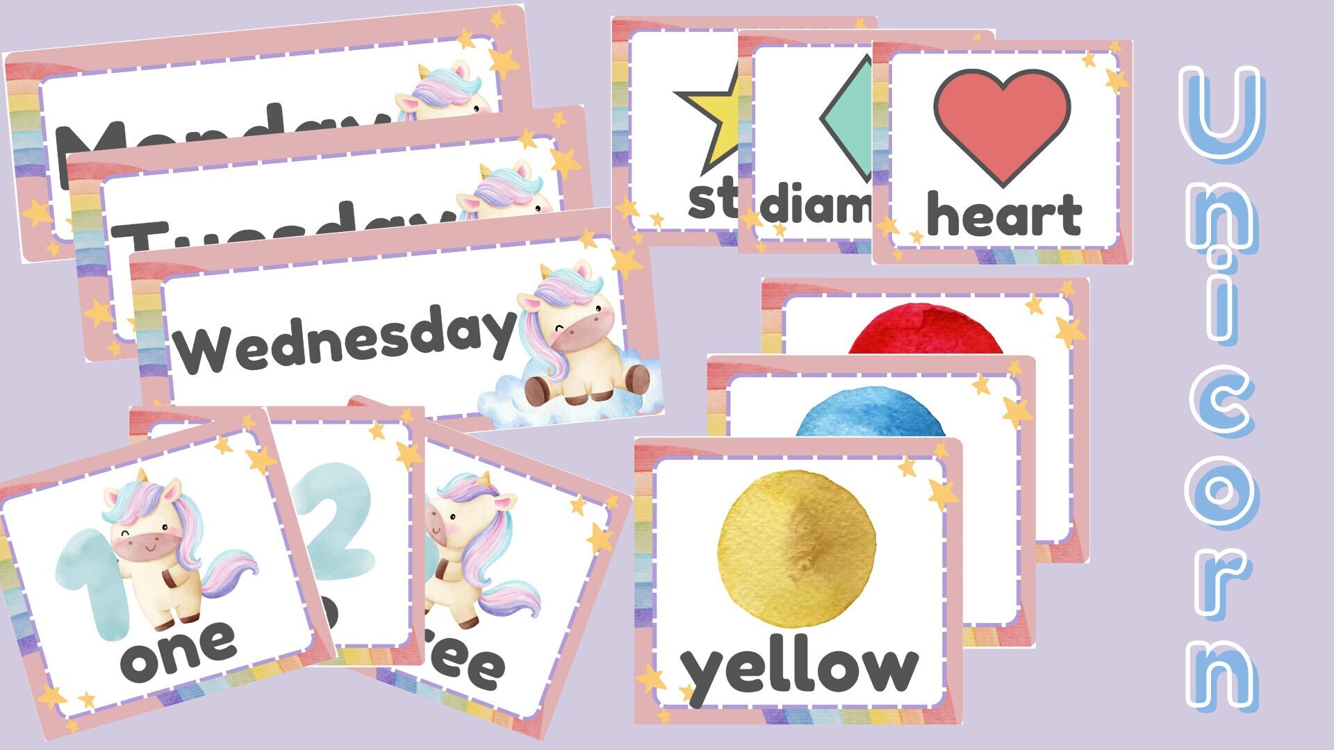 Unicorn Circle Time Labels (days of the Week, Numbers 1 to 10, Shapes ...